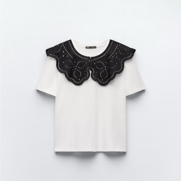 Zara | Tops | Zara Embroidered Collar Top | Poshmark